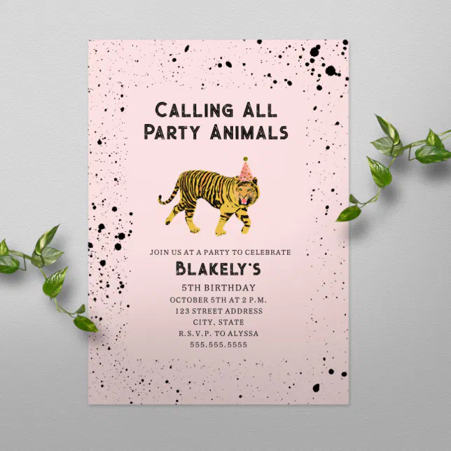Calling All Party Animals Tiger Pink Birthday Invitation | Zazzle
