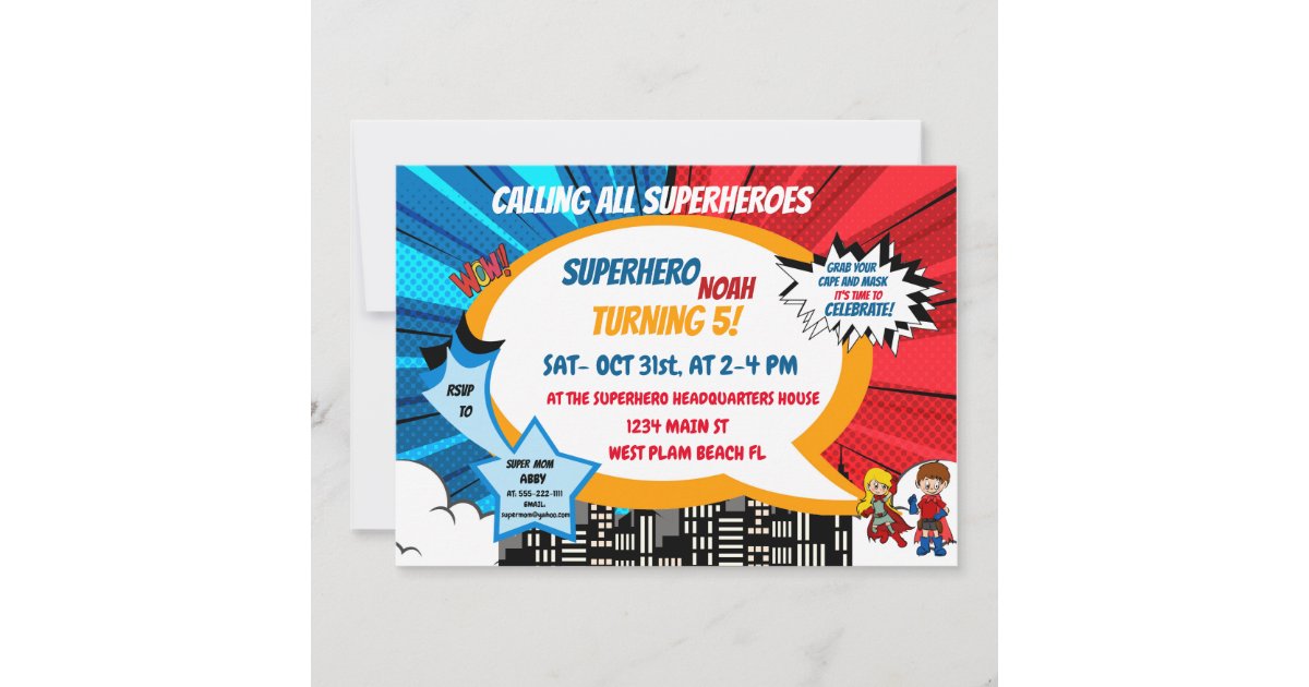 Calling All Superheroes Kids Birthday Invitation | Zazzle