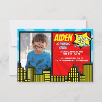 Calling All Superheroes Superhero Theme Birthday Invitation | Zazzle