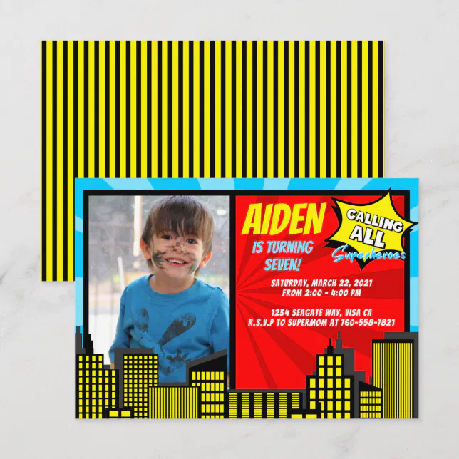 Calling All Superheroes Superhero Theme Birthday Invitation | Zazzle