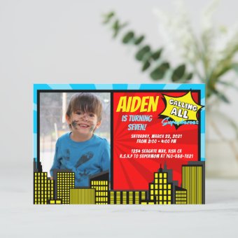 Calling All Superheroes Superhero Theme Birthday Invitation | Zazzle