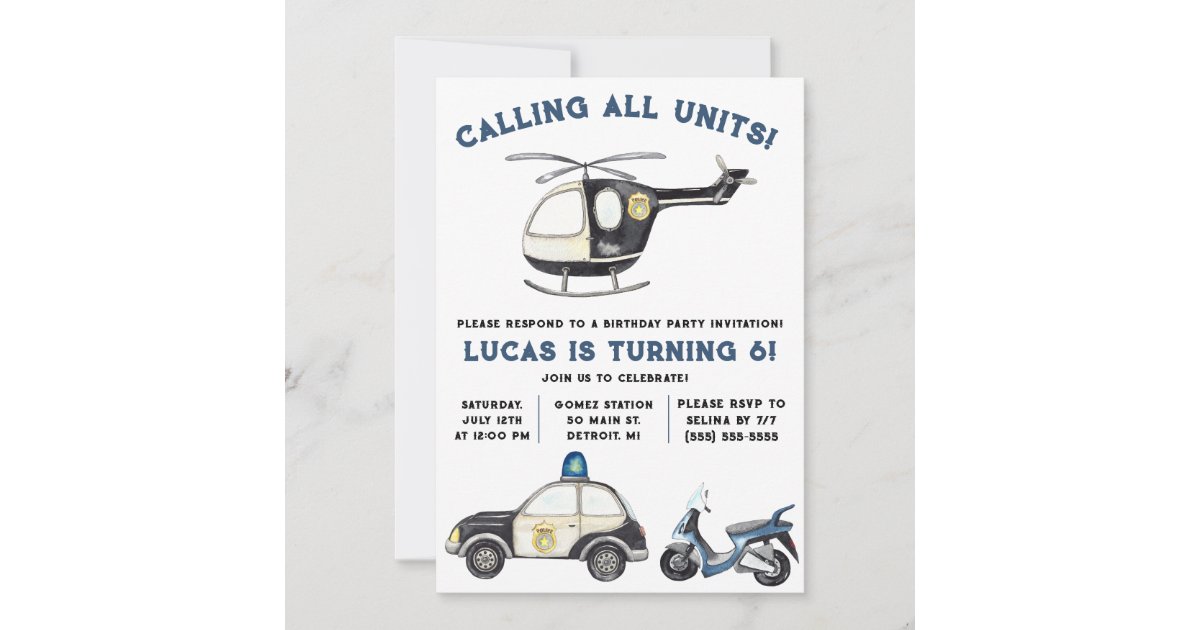 Calling all Units! Police themed Birthday Party Invitation | Zazzle