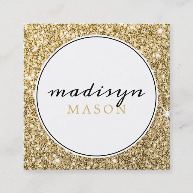 CALLING CARD circle border black gold glitter | Zazzle