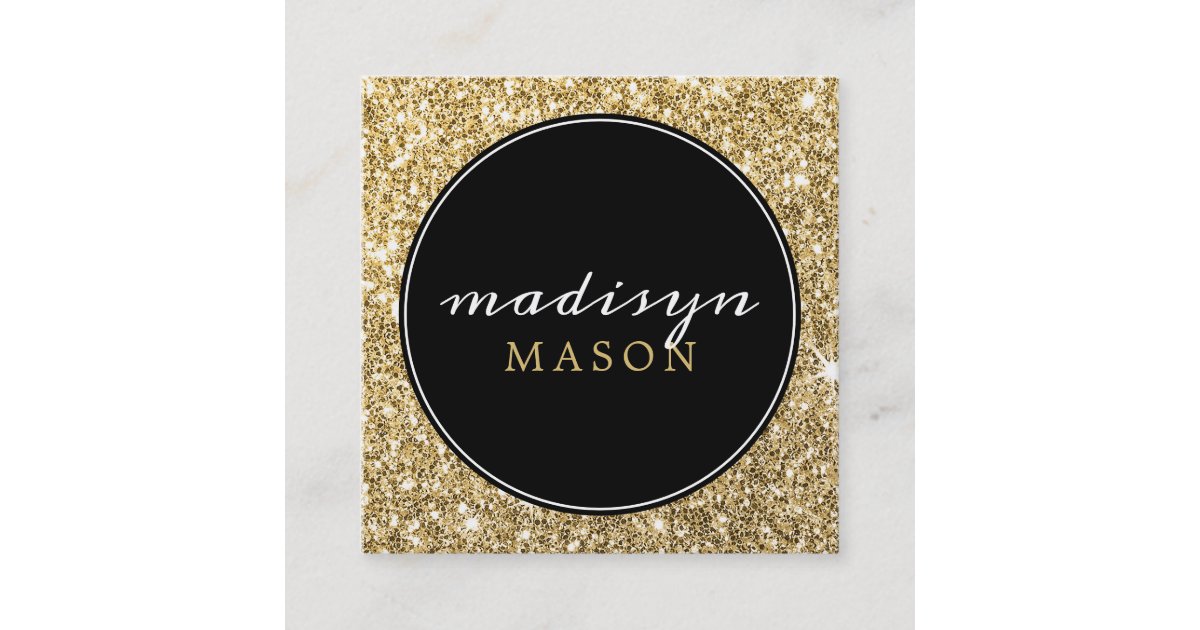 CALLING CARD circle border chic black gold glitter | Zazzle