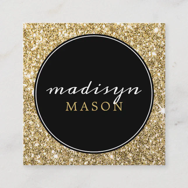 CALLING CARD circle border chic black gold glitter | Zazzle