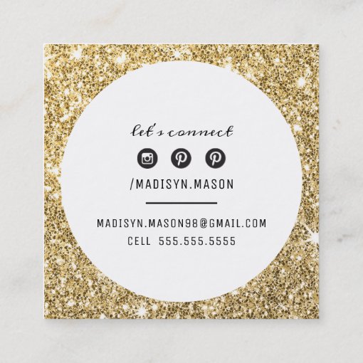 CALLING CARD circle border chic black gold glitter | Zazzle