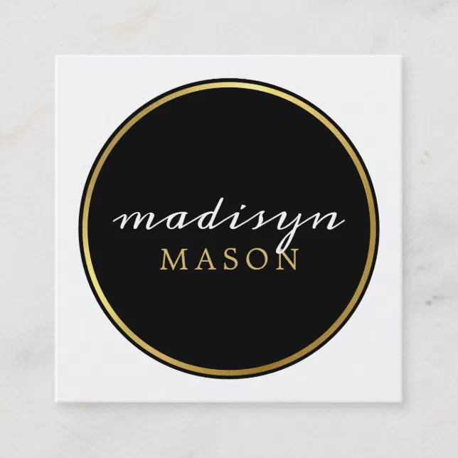 CALLING CARD circle border chic black white gold | Zazzle