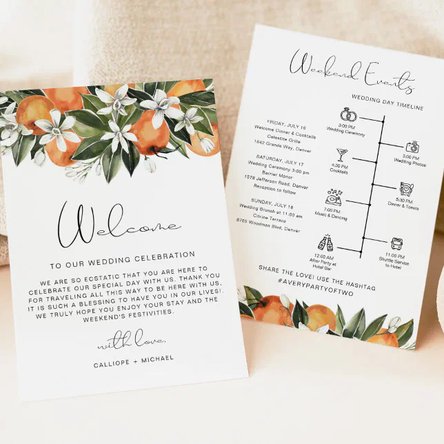 CALLIOPE Citrus Orange Welcome Letter Timeline Invitation | Zazzle