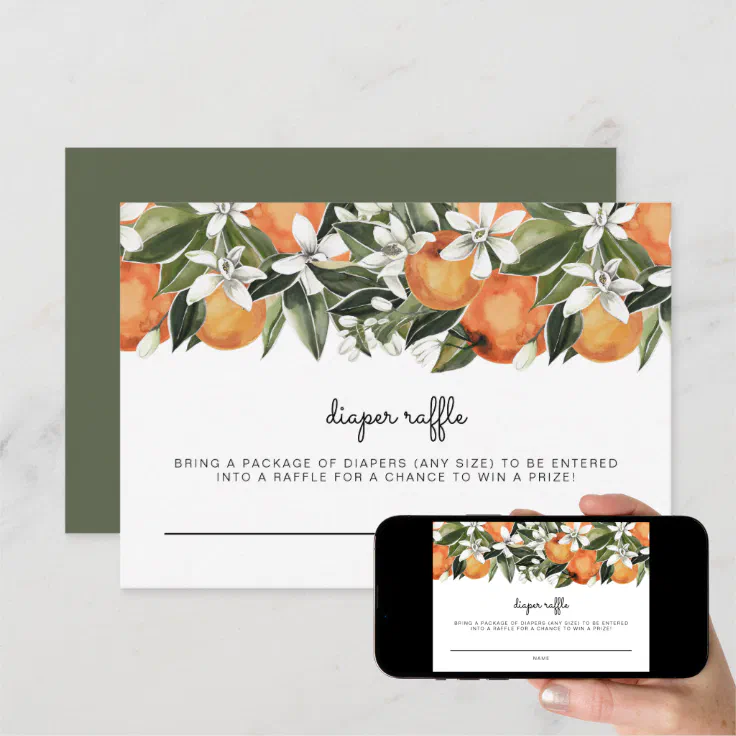 Calliope -Watercolor Oranges Diaper Raffle Ticket Invitation | Zazzle