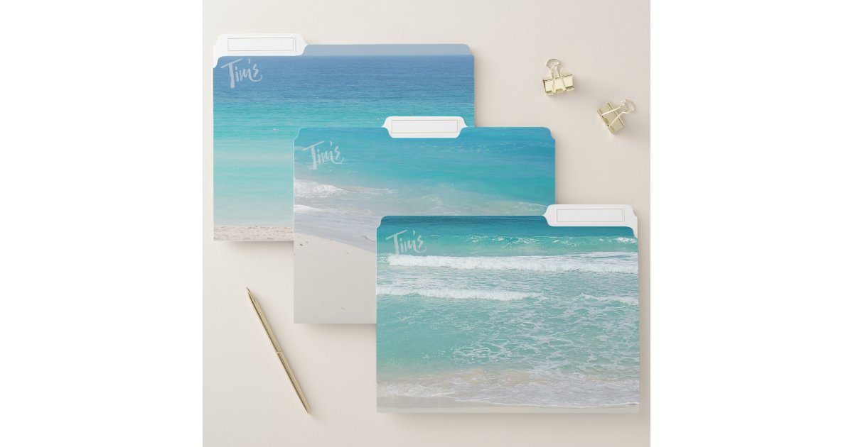 Calm beach with coastal ocean view file folder | Zazzle