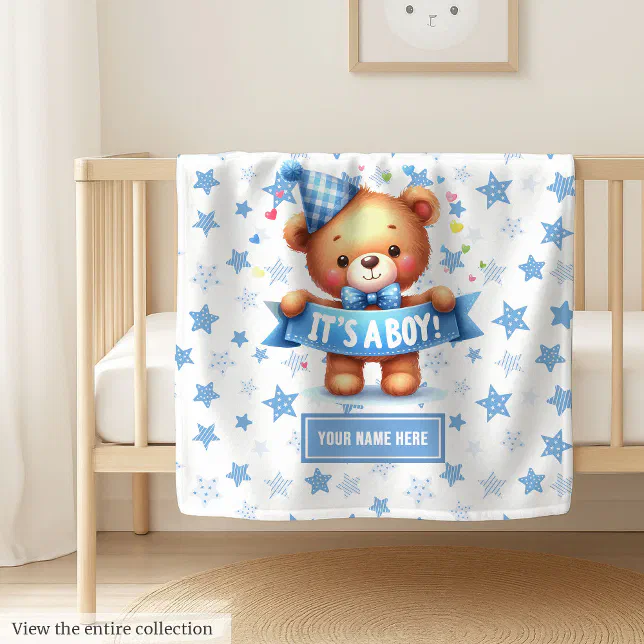 Calm It’s a Boy Blanket with Teddy Bear Artwork | Zazzle