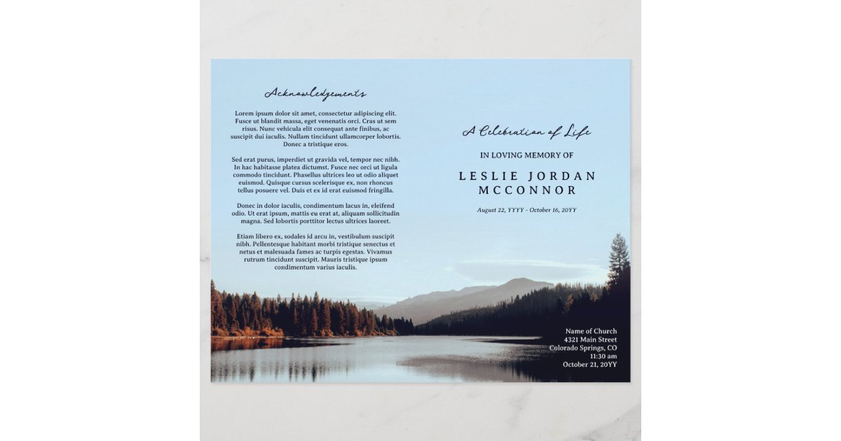 Calm Lake Celebration of Life Funeral Program | Zazzle