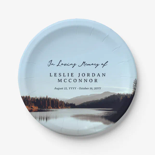 Calm Lake In Loving Memory of Memorial Paper Plates | Zazzle