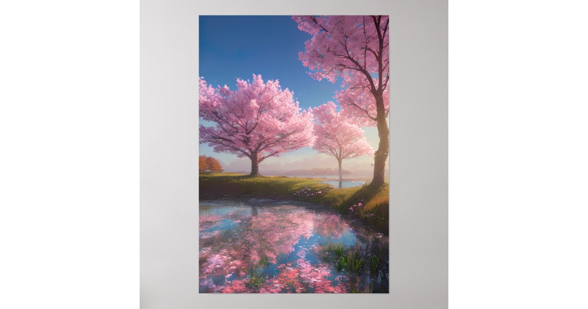 Calm Lake Sakura Serenade Poster | Zazzle