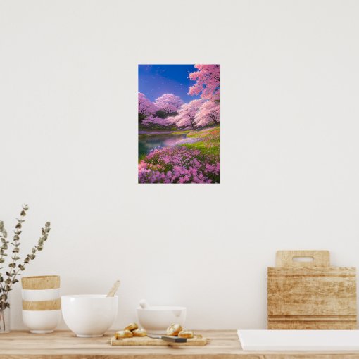 Calm Lake Surrounded by Nature's Delights Poster | Zazzle