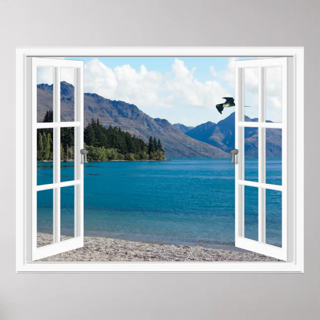 Calm Mountain Lake Artificial Window View Poster | Zazzle