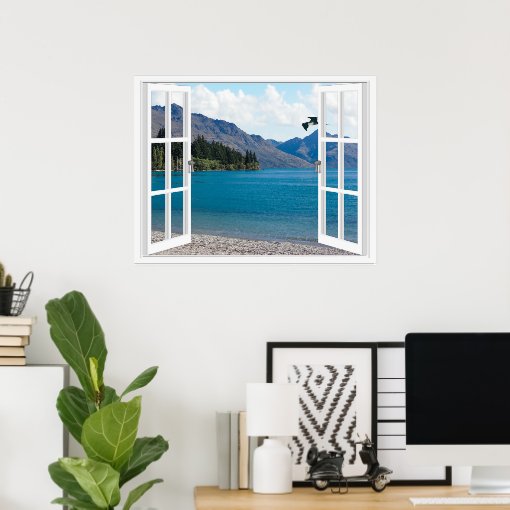 Calm Mountain Lake Artificial Window View Poster | Zazzle