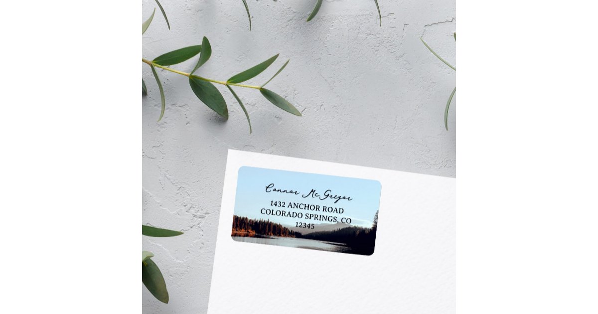 Calm Mountain Lake Forest Landscape Label | Zazzle