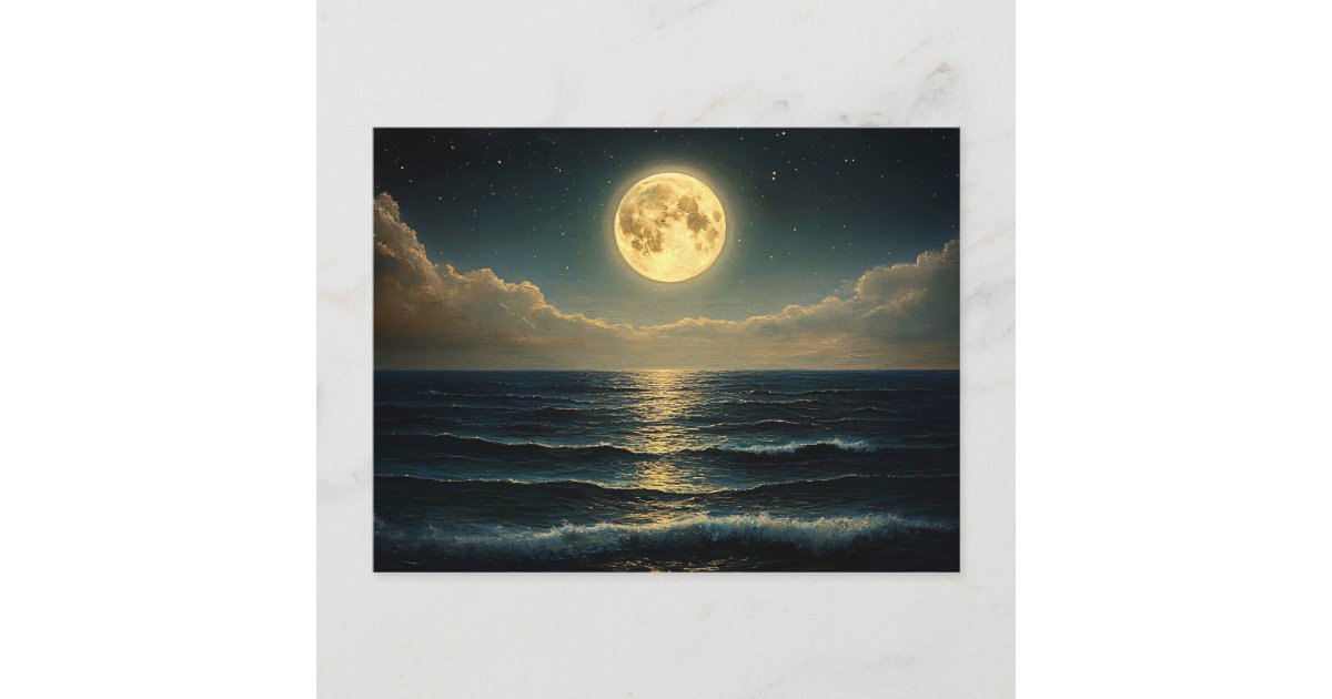 Calm Ocean Under Full Moonlight Postcard | Zazzle
