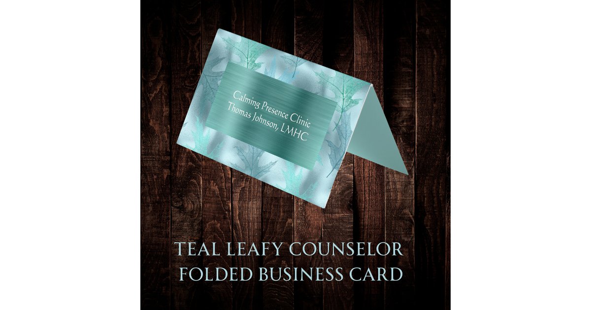 Calm Teal Leafy Psychotherapist Counselor Folded Business Card | Zazzle