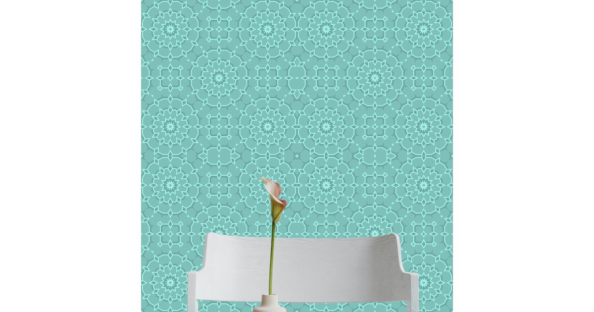 Calming Teal Intricate Geometric Mandala Pattern Wallpaper | Zazzle