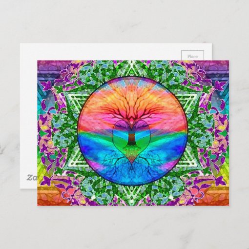 Calming Tree of Life in Rainbow Colors Postcard | Zazzle