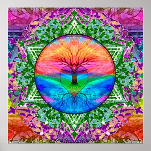 Calming Tree of Life in Rainbow Colors Poster | Zazzle
