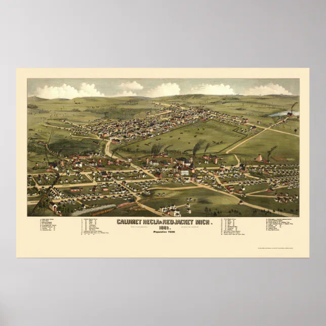 Calumet and Red Jacket, MI Panoramic Map - 1881 Poster | Zazzle