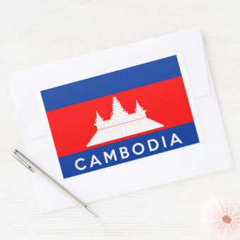 cambodia country flag symbol name text rectangular sticker | Zazzle