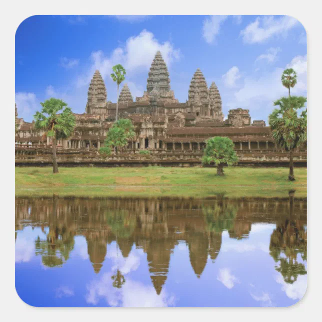 Cambodia, Kampuchea, Angkor Wat temple. Square Sticker | Zazzle
