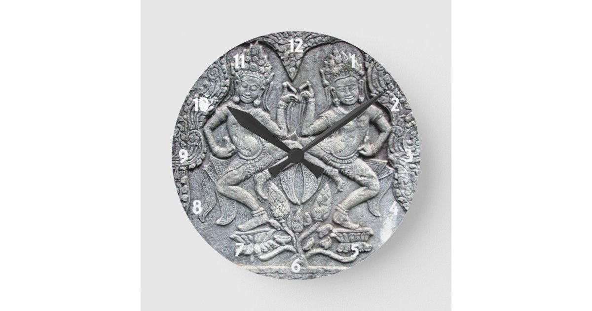 Cambodian dancers stone carving clock | Zazzle