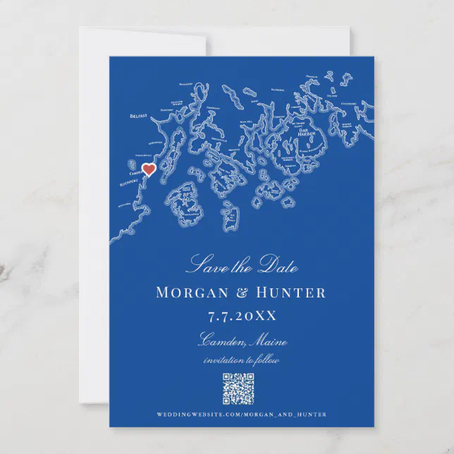Camden Maine Map Elegant QR code Save The Date | Zazzle