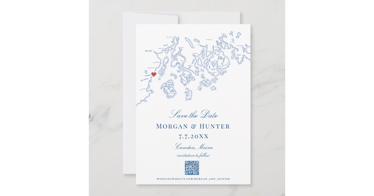 Camden Maine Map Elegant QR code Save The Date | Zazzle