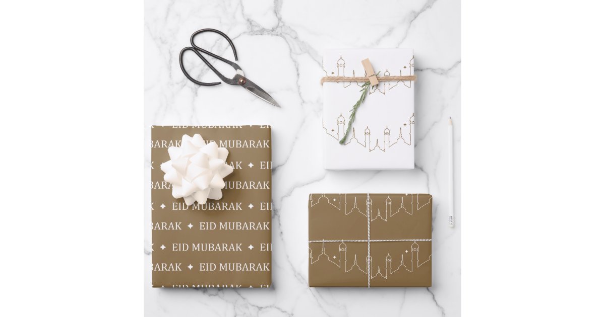 Camel Brown Eid Mubarak Masjid Pattern Design Wrapping Paper Sheets ...