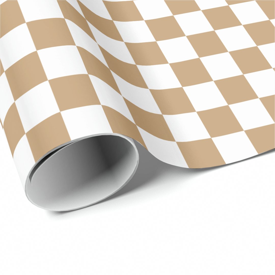 Camel Brown/White Checkered Wrapping Paper | Zazzle