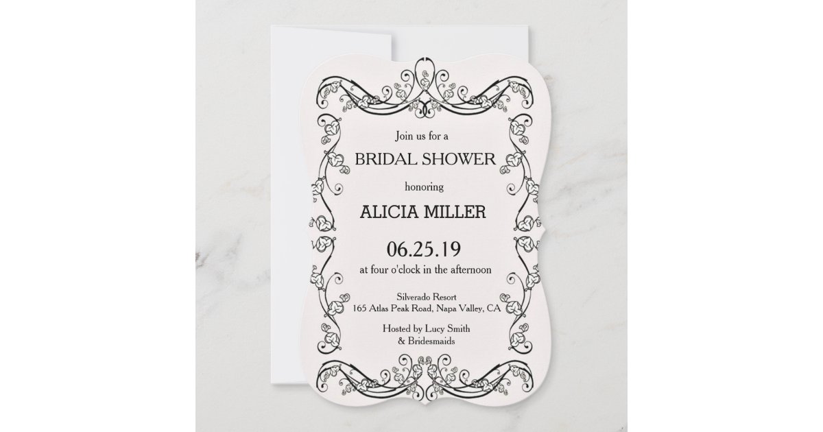 Cameo Pink French Vines Frame Bridal Couple Shower Invitation | Zazzle