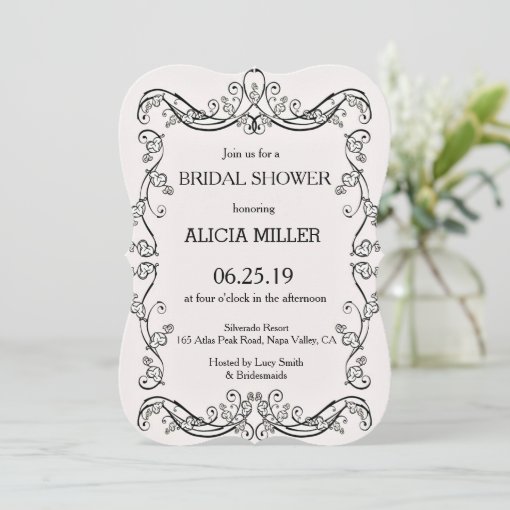 Cameo Pink French Vines Frame Bridal Couple Shower Invitation | Zazzle