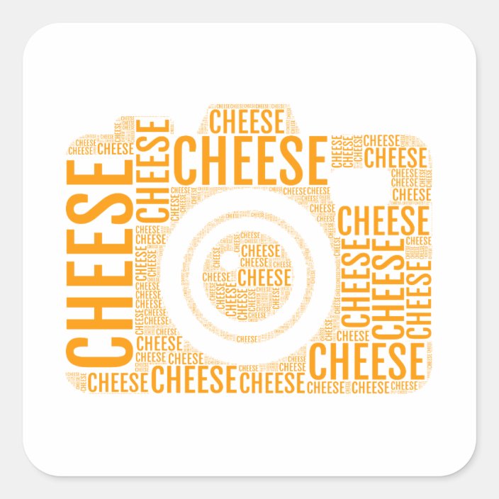 Camera cheese, word art, text design square sticker | Zazzle.com