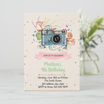 Camera girl birthday party invitation | Zazzle