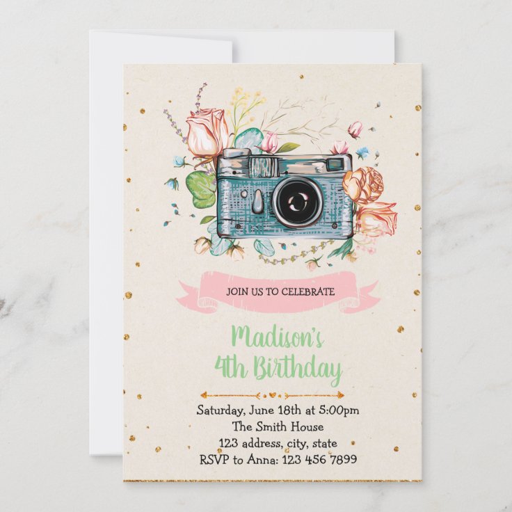 Camera girl birthday party invitation | Zazzle