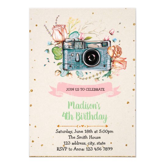 Camera girl birthday party invitation | Zazzle.com