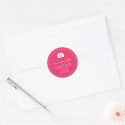 Camera Icon White Border Snap Share Custom Color Classic Round Sticker ...