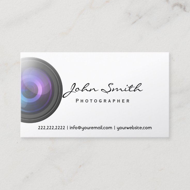 Camera Lens Photographer Pearl White Business Card | Zazzle