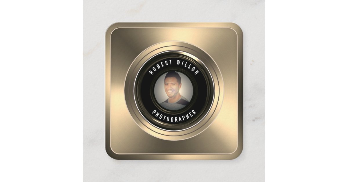 Camera lens portrait image square business card | Zazzle