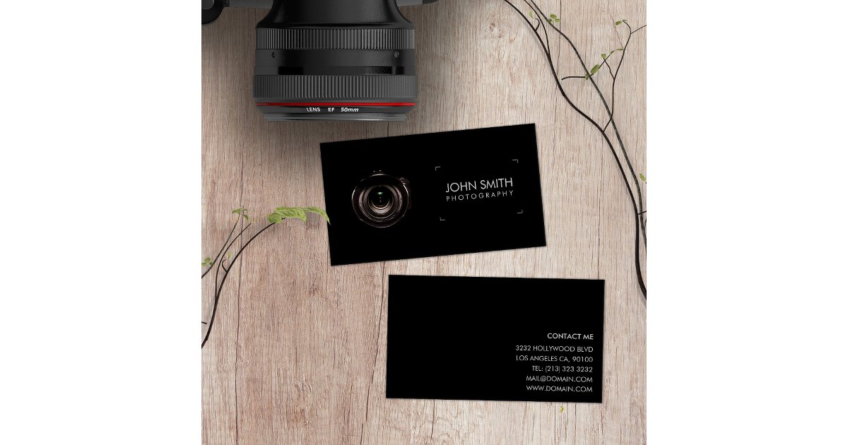 Camera Lens Viewfinder Black Photography Business Card | Zazzle