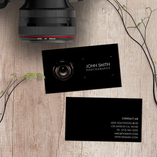 Camera Lens Viewfinder Black Photography Business Card | Zazzle