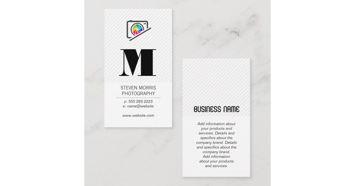 Camera Logo | Monogram | Stripes Business Card | Zazzle