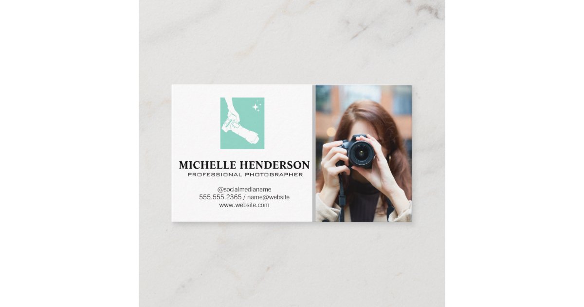 Camera Logo | Woman Holding Camera Business Card | Zazzle