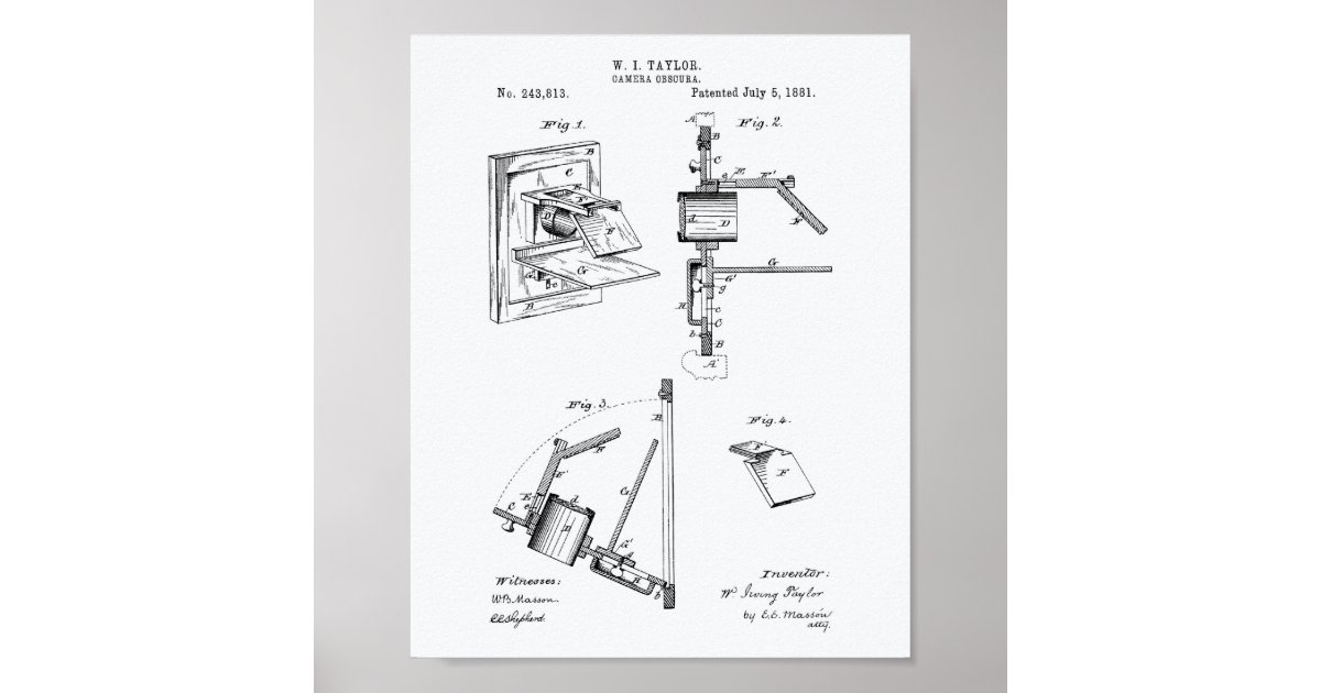 Camera Obscura 1881 Patent Art - White Paper Poster | Zazzle
