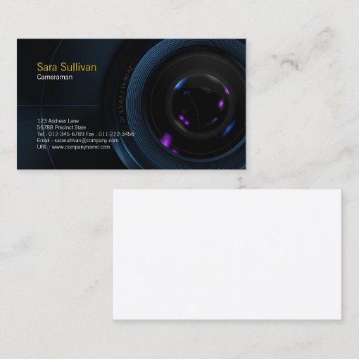 Cameraman Business Card Camera Lens | Zazzle